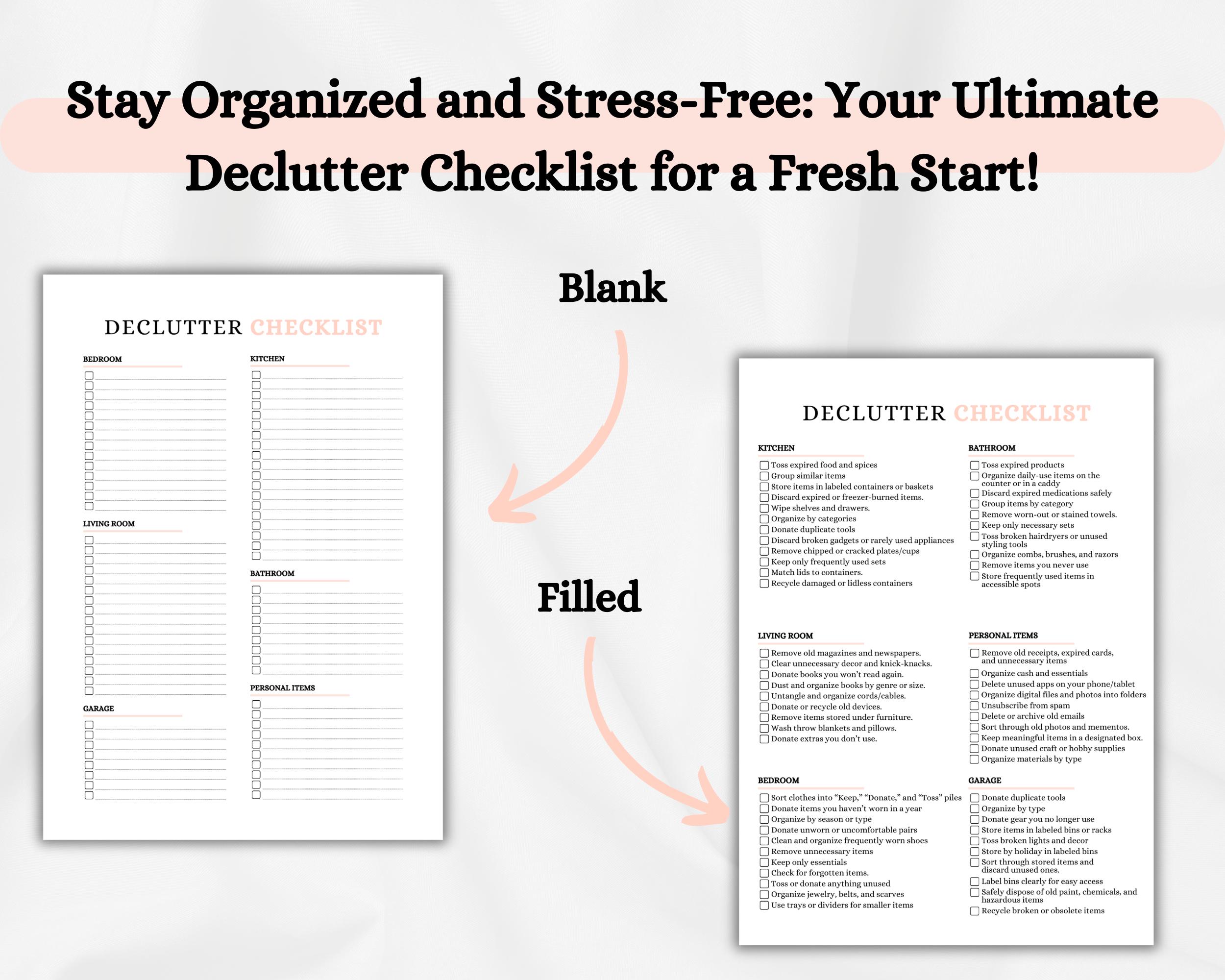 Declutter Checklist, 30-day Declutter Challenge, Adhd Declutter Planner ...