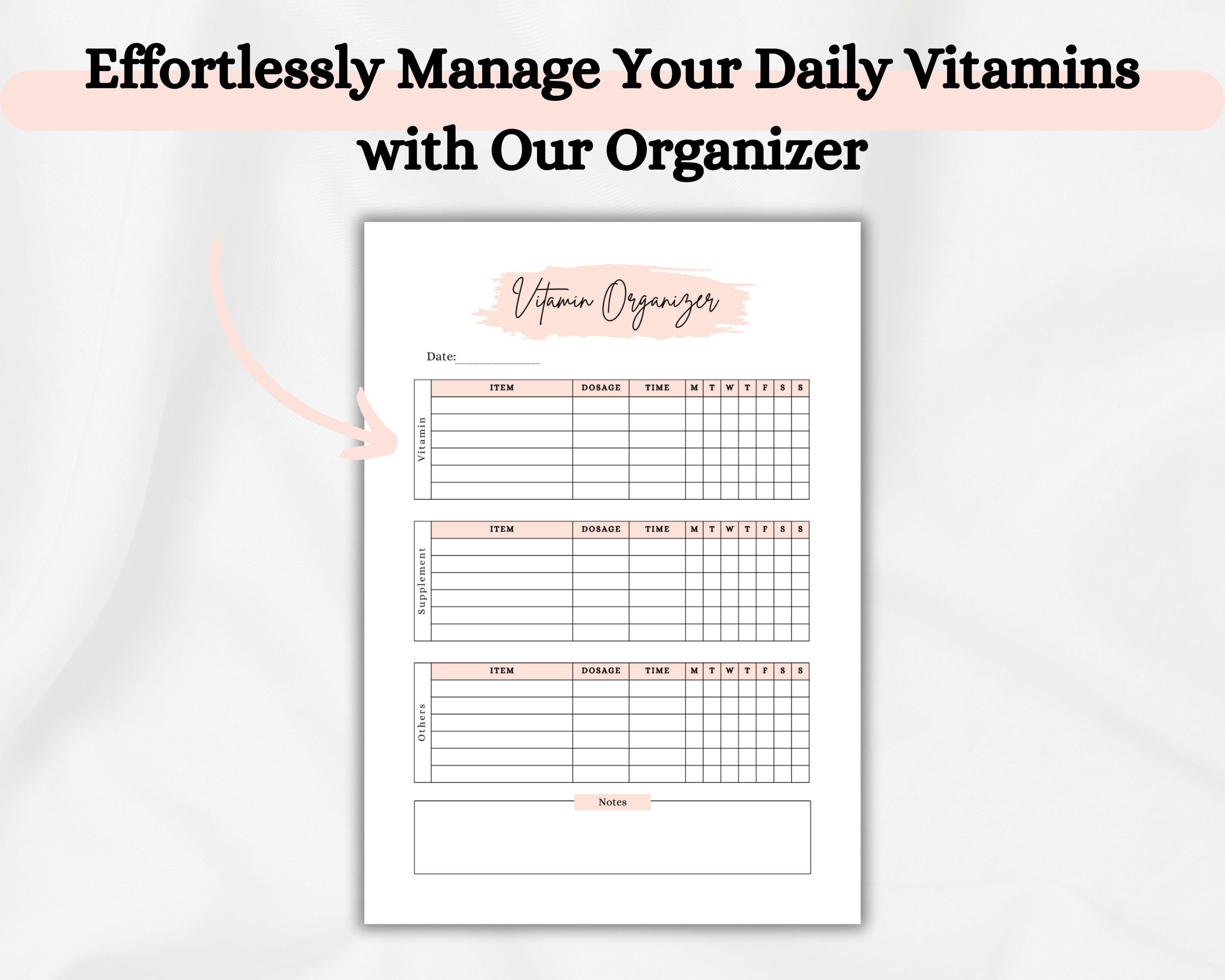 Printable Vitamin Organizer, Daily Vitamin Tracker, Daily Supplement ...