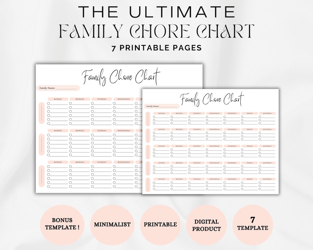 Printable Family Chore Chart, Weekly Family Chore Chart, Family ...