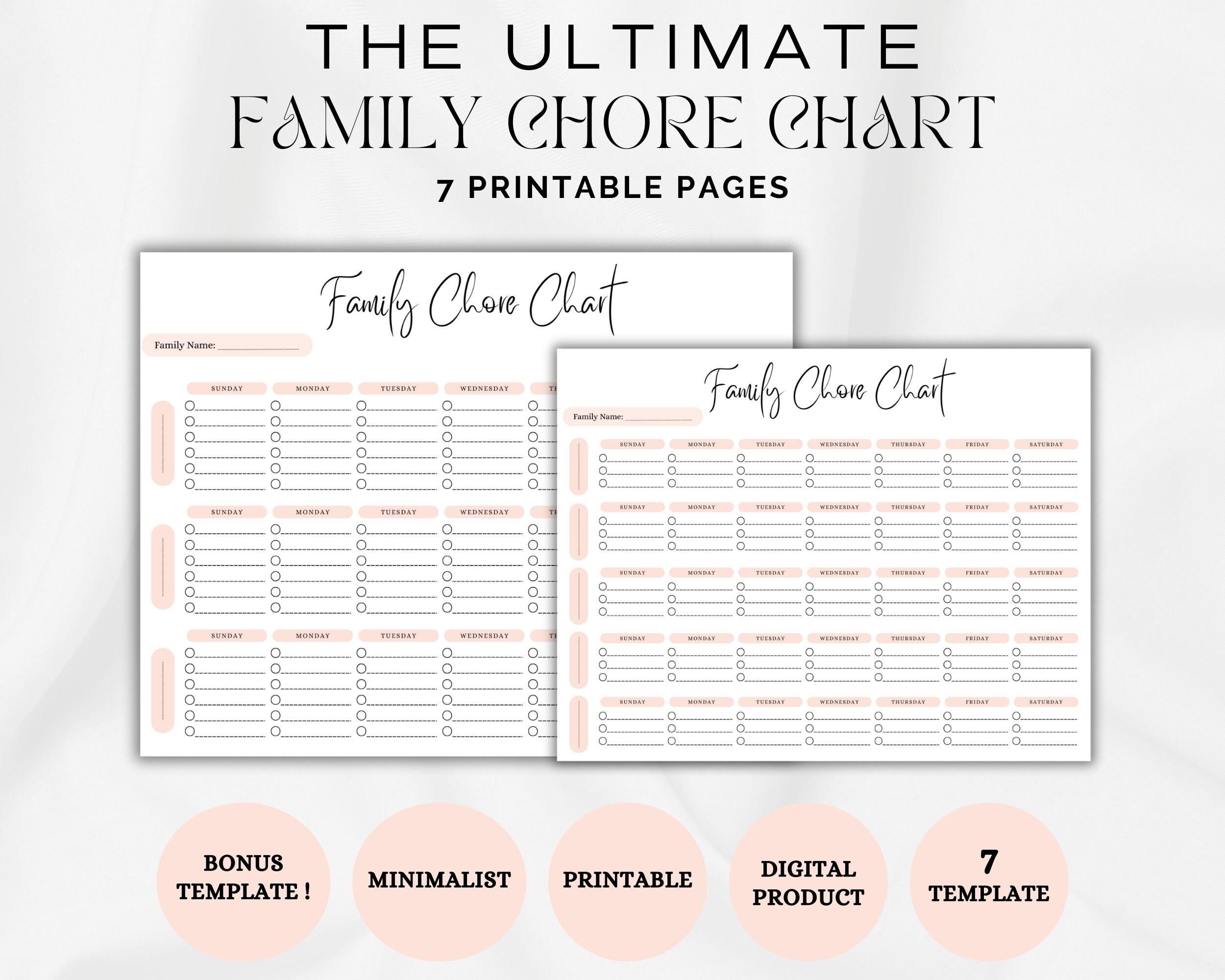 Printable Family Chore Chart, Weekly Family Chore Chart, Family ...