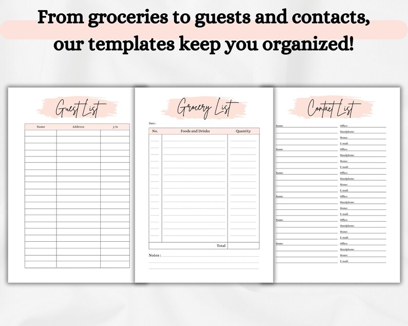 Printable Event Planner, Event Organizer, Guest List Tracker, Grocery ...