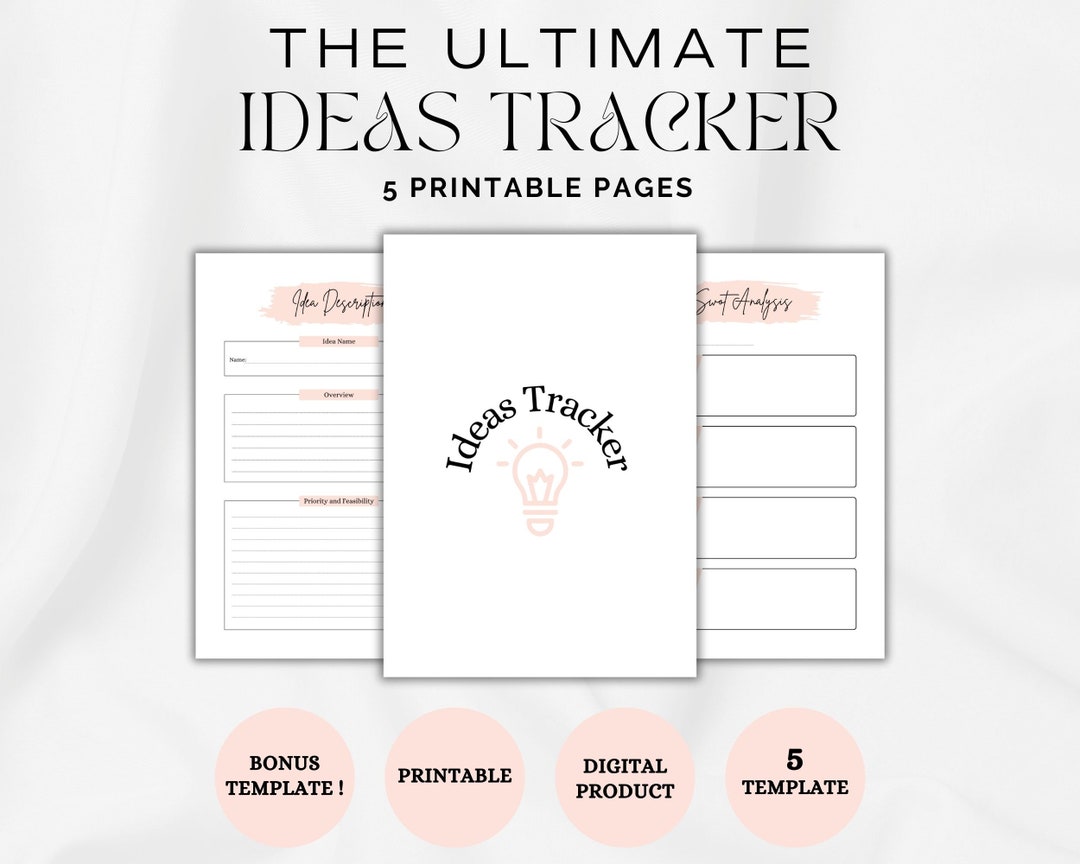 Printable Ideas Tracker, Ideas Description, Ideas Bank, SWOT Analysis ...
