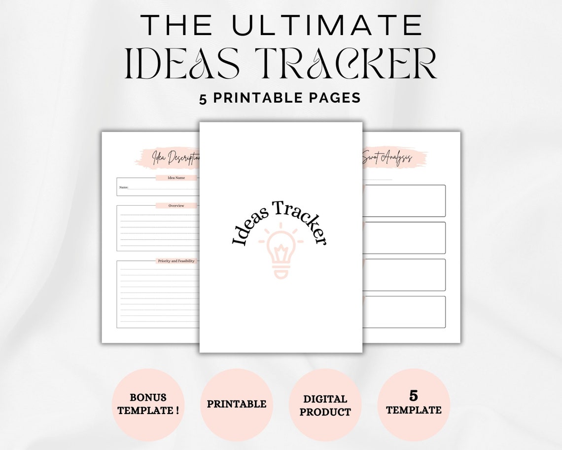 Printable Ideas Tracker: Ideas Description, Ideas Bank, SWOT Analysis ...