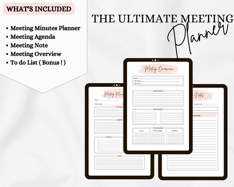Printable Meeting Planner, Meeting Minutes Planner, Meeting Agenda ...