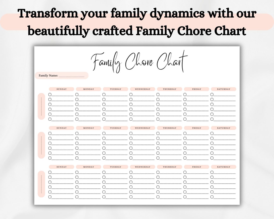 Printable Family Chore Chart, Weekly Family Chore Chart, Family ...
