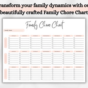 Printable Family Chore Chart, Weekly Family Chore Chart, Family ...