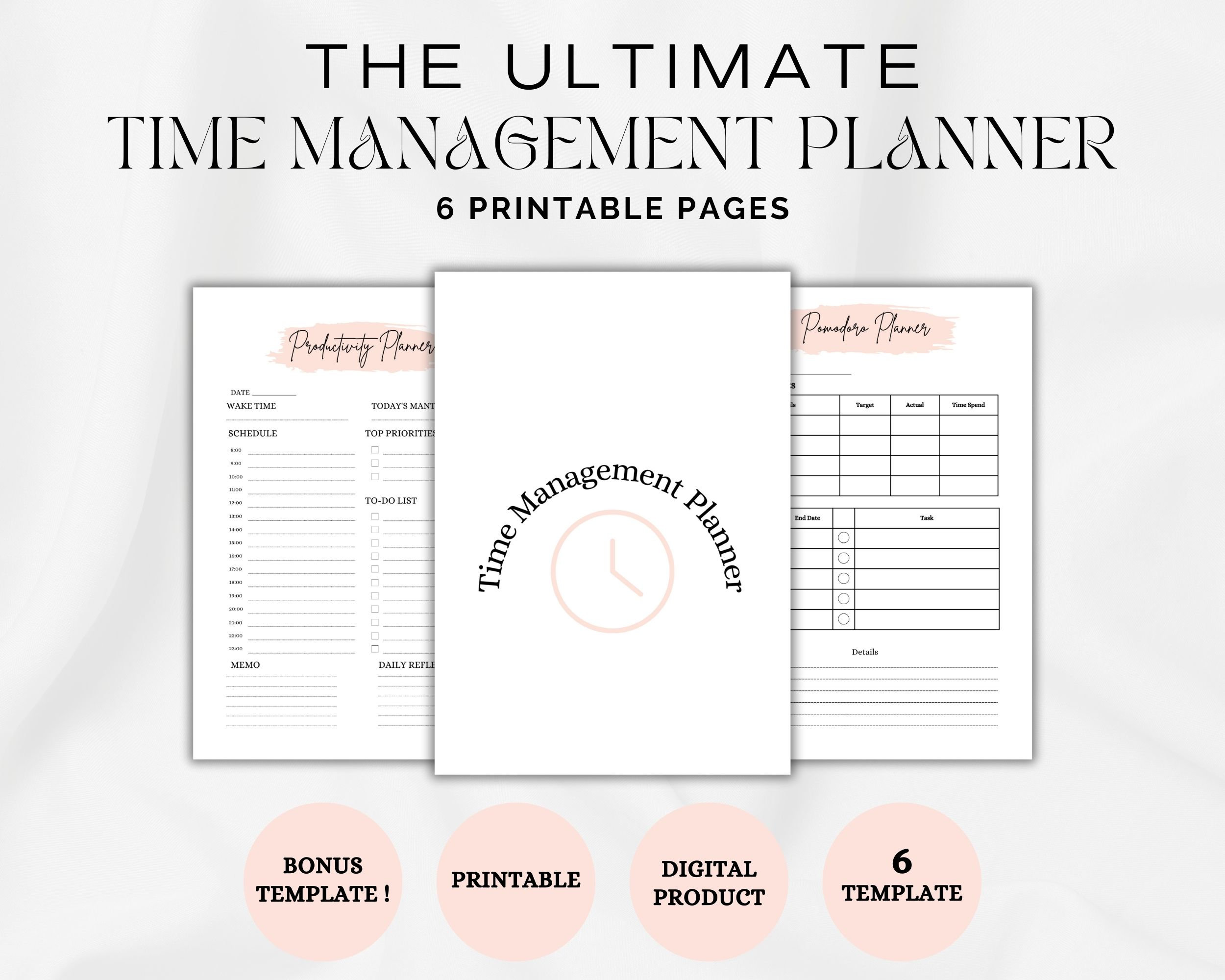 Printable Time Management Planner, Time Tracker, Pomodoro Planner ...