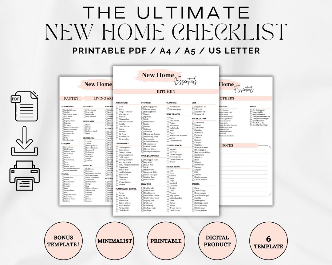 New Home Essentials Checklist, New Home Checklist Printable, First ...