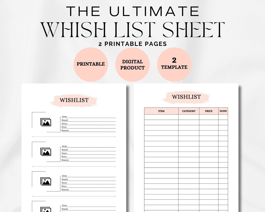 Printable Wish List Sheet, Christmas, Birthday, Holiday, Shopping Wish ...