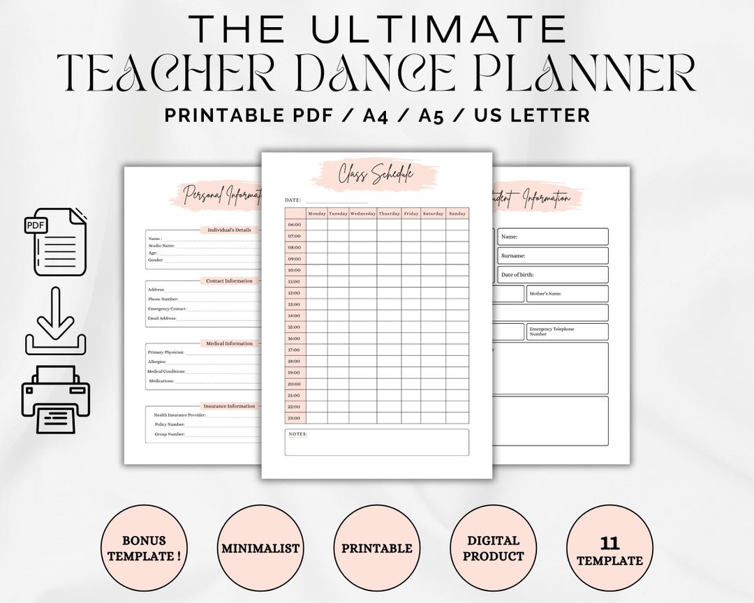 Teacher Dance Planner, Dance Journal, Dance Classes, Dance Organizer ...
