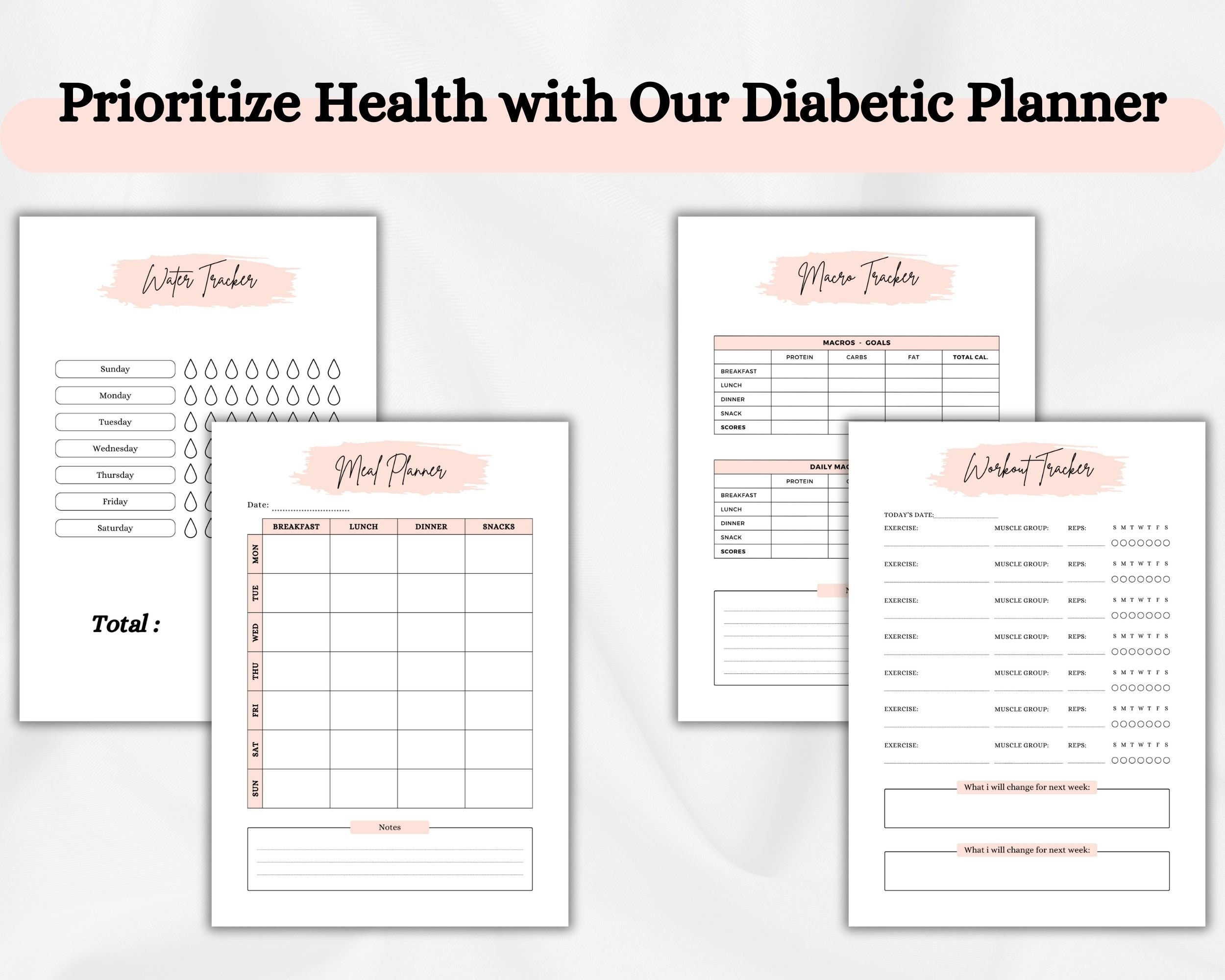 Printable Diabetic Planner, Blood Sugar Tracker, Diabetes Log, Medical ...