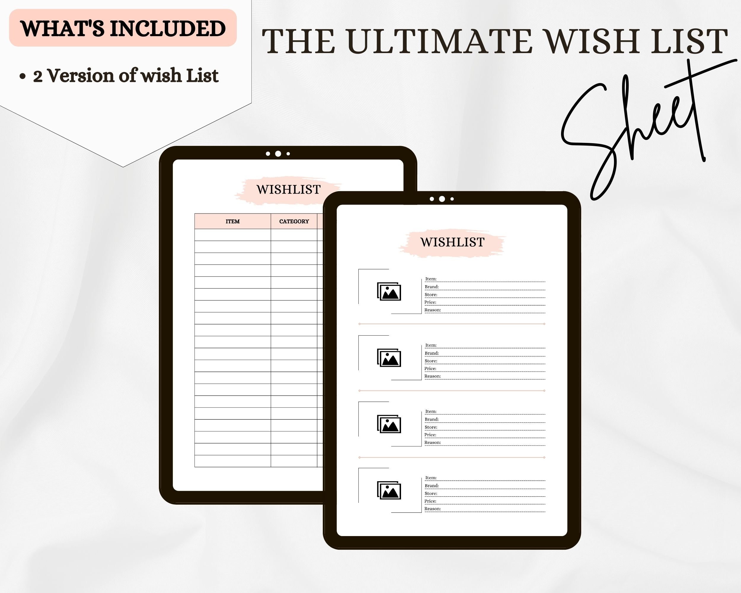 Printable Wish List Sheet, Christmas, Birthday, Holiday, Shopping Wish ...
