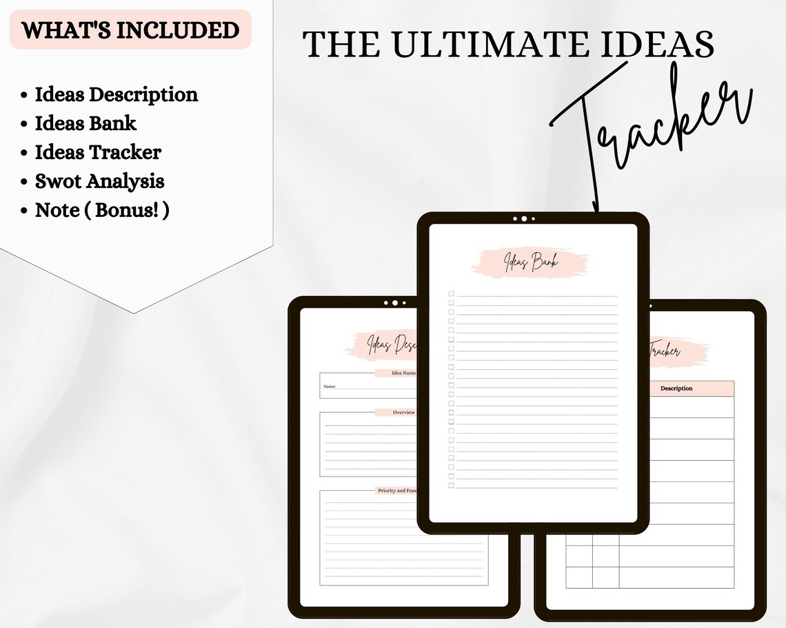 Printable Ideas Tracker: Ideas Description, Ideas Bank, SWOT Analysis ...