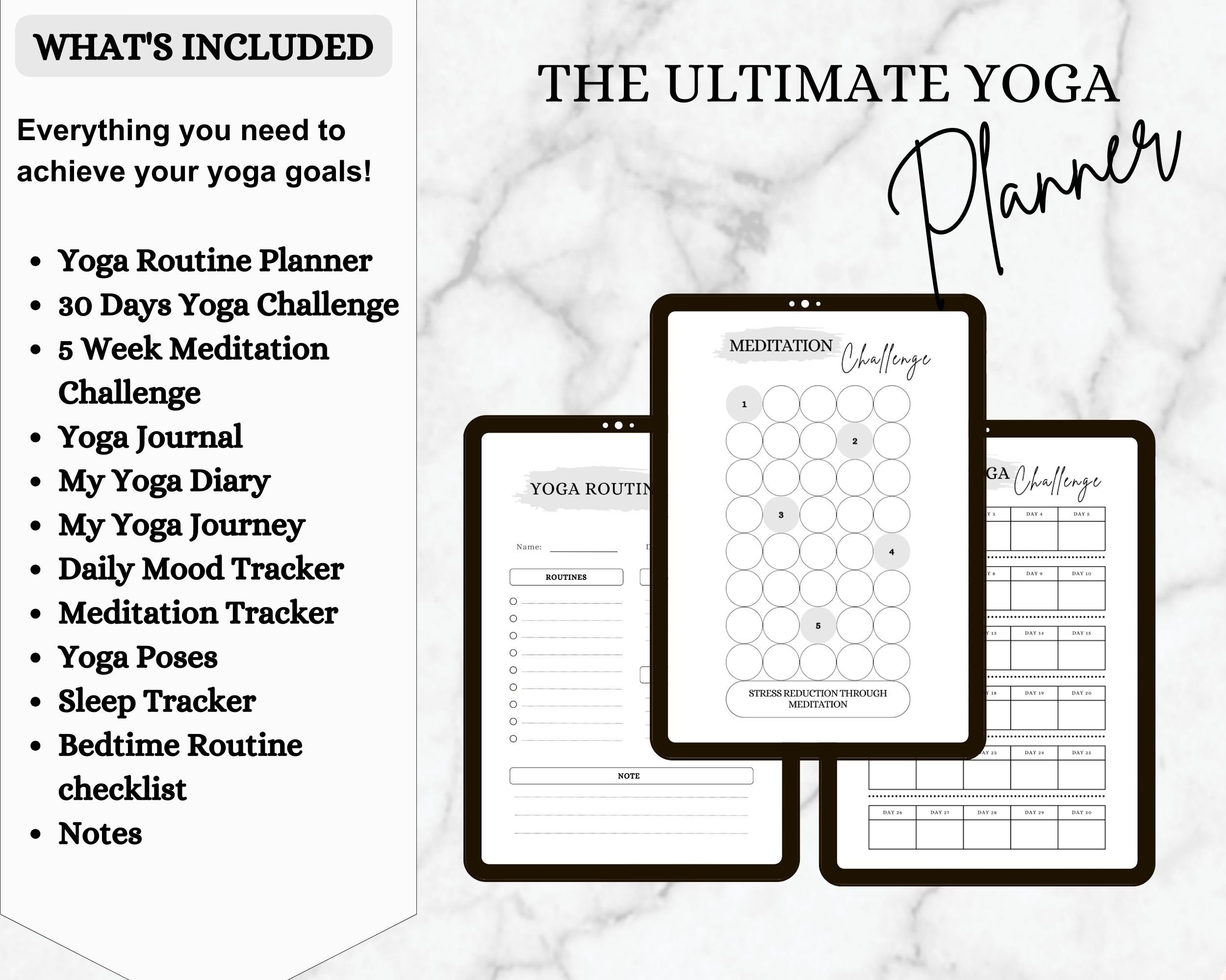 Digital Yoga Planner With Meditation Tracker: Yoga Journal Yoga Poses ...