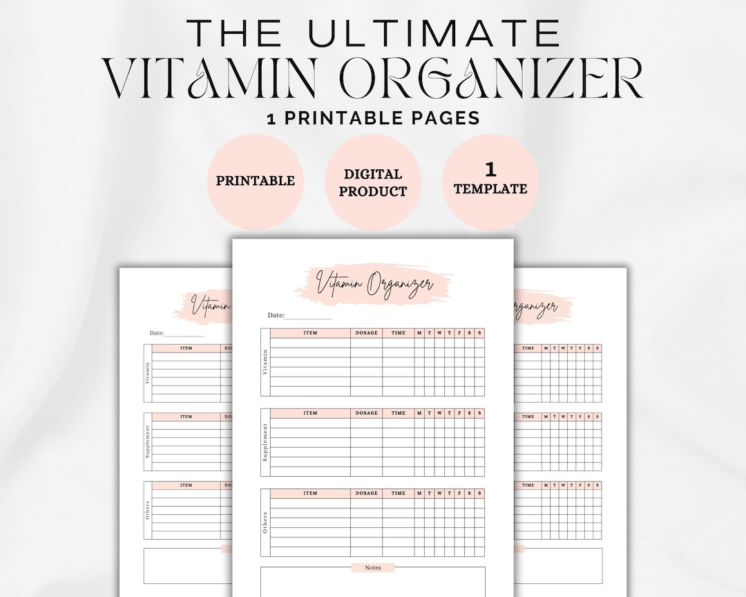 Printable Vitamin Organizer, Daily Vitamin Tracker, Daily Supplement ...