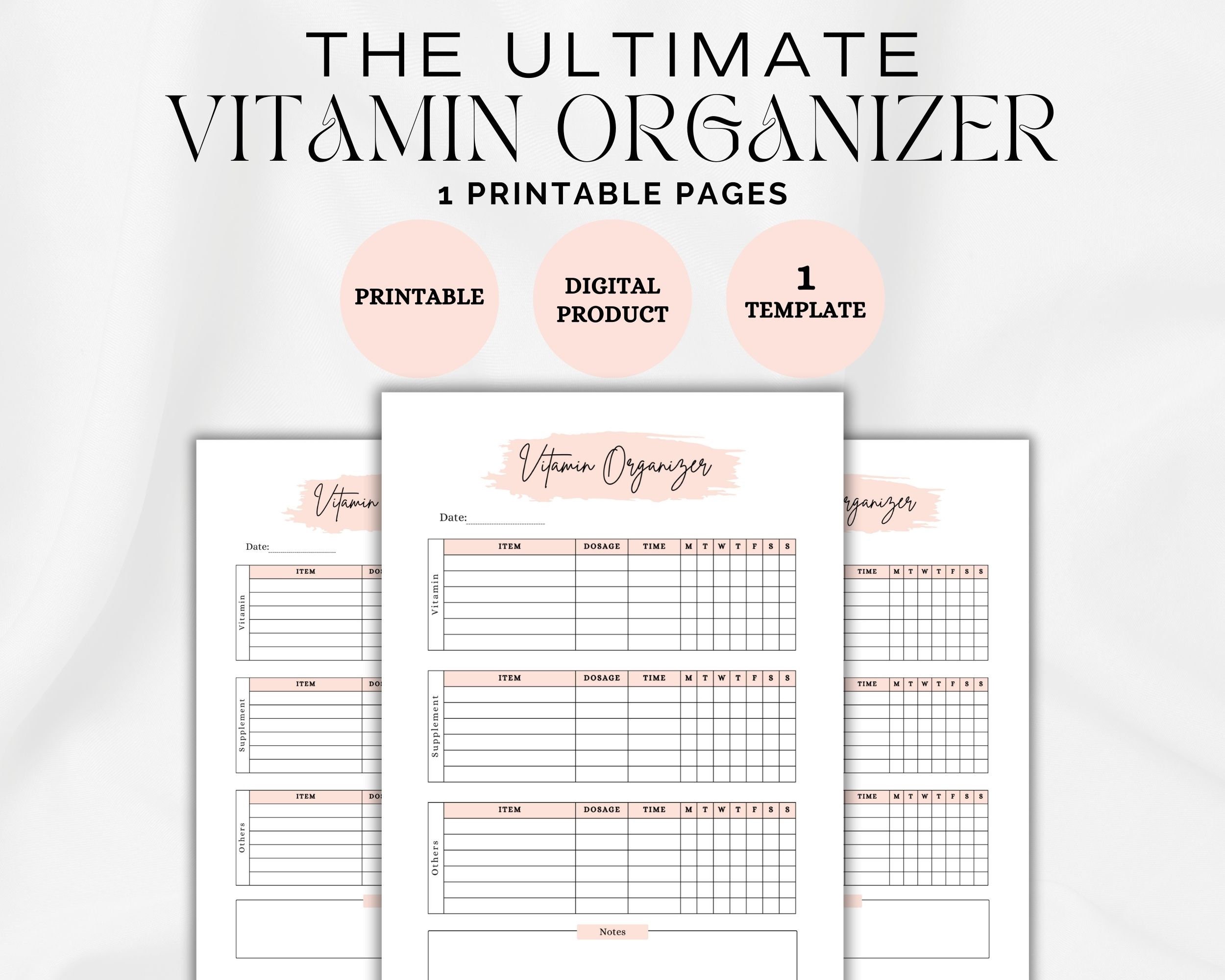 Printable Vitamin Organizer, Daily Vitamin Tracker, Daily Supplement ...