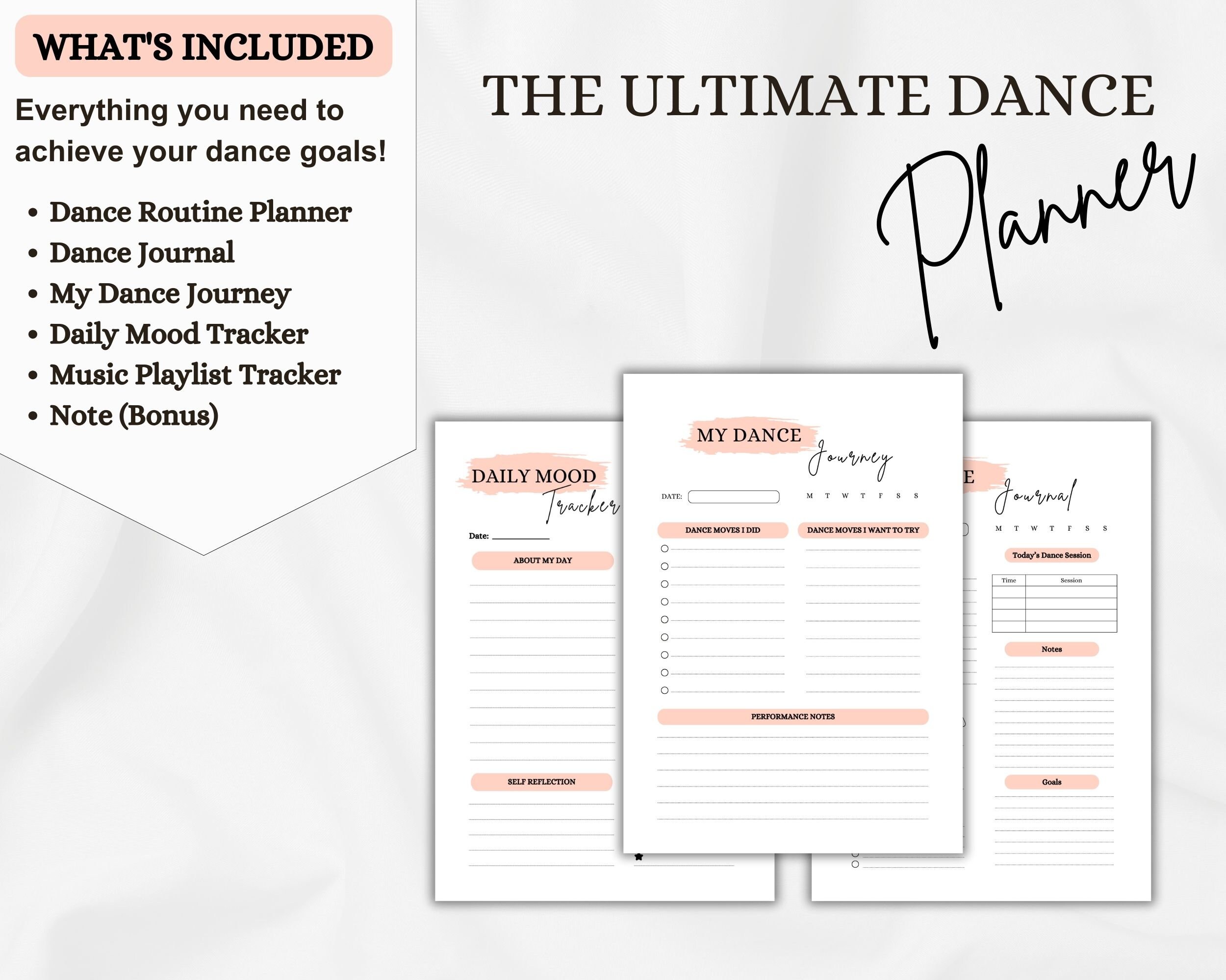 Printable Dance Planner: Dance Routine Planner, Dance Journal, Dance ...