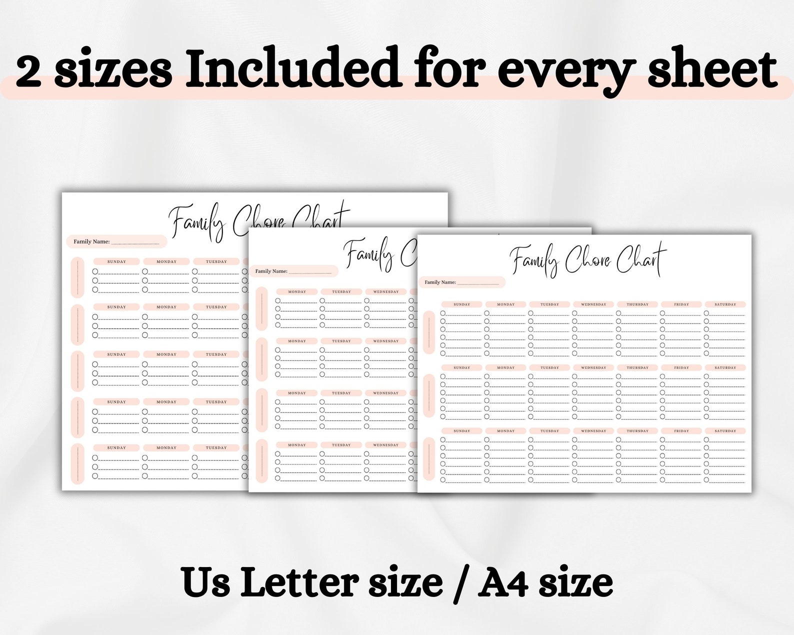 Printable Family Chore Chart, Weekly Family Chore Chart, Family ...