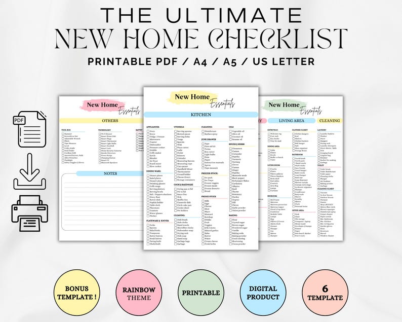 New Home Essentials Checklist, New Home Checklist Printable, First ...