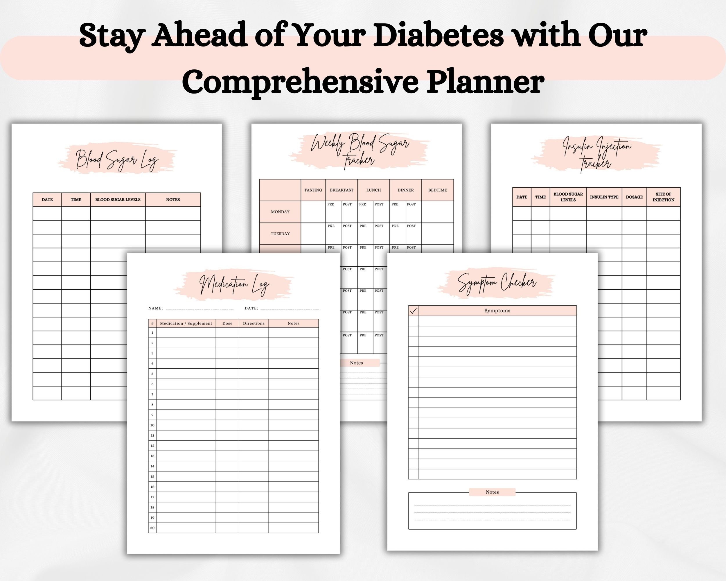 Printable Diabetic Planner, Blood Sugar Tracker, Diabetes Log, Medical ...