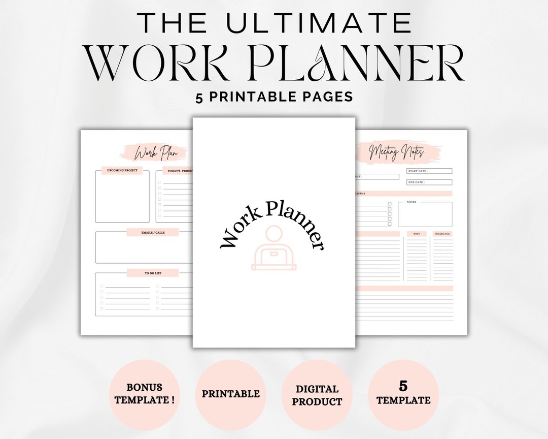 Printable Work Planner: Workday Planner, Work Planner, Meeting Notes ...