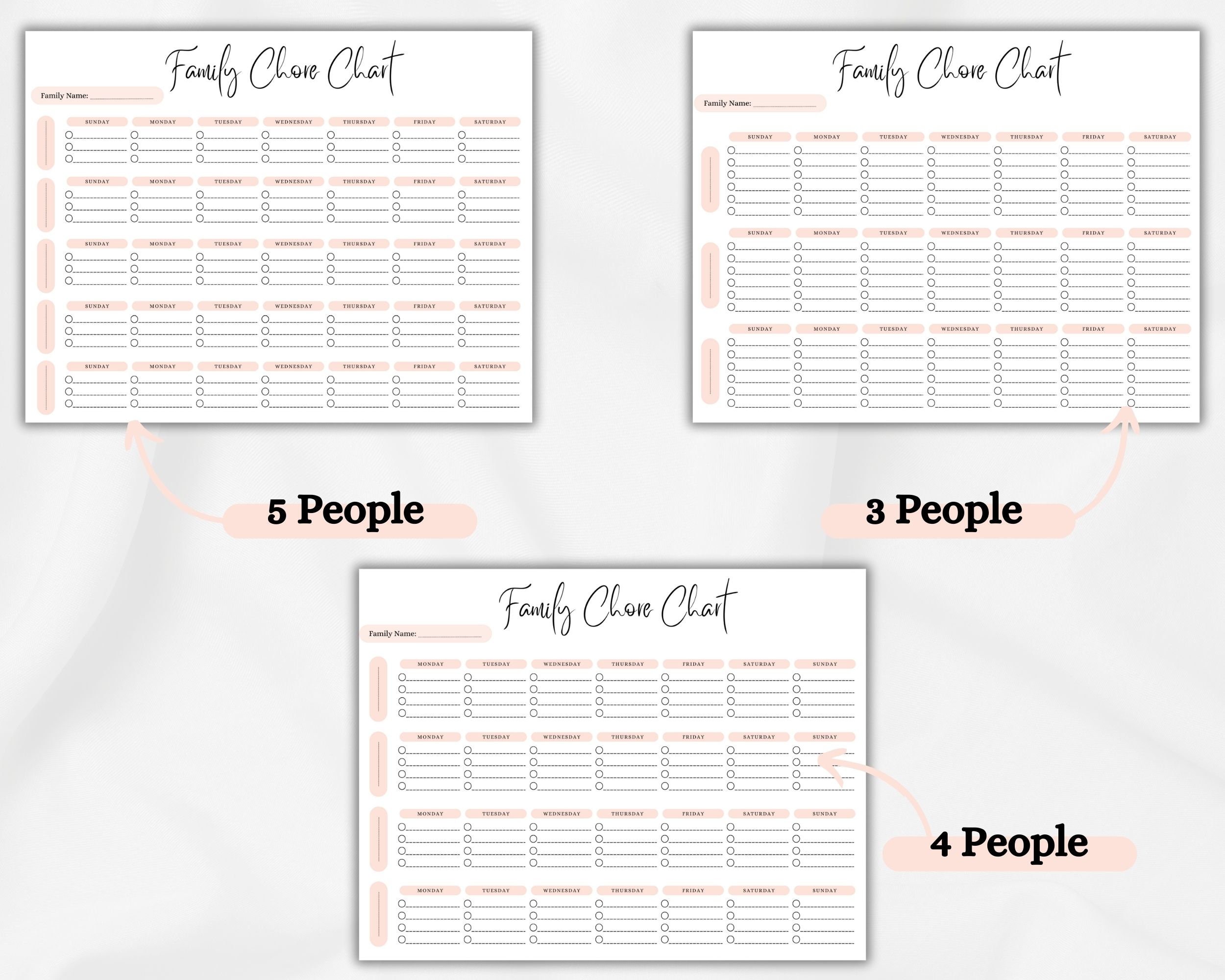 Printable Family Chore Chart, Weekly Family Chore Chart, Family ...