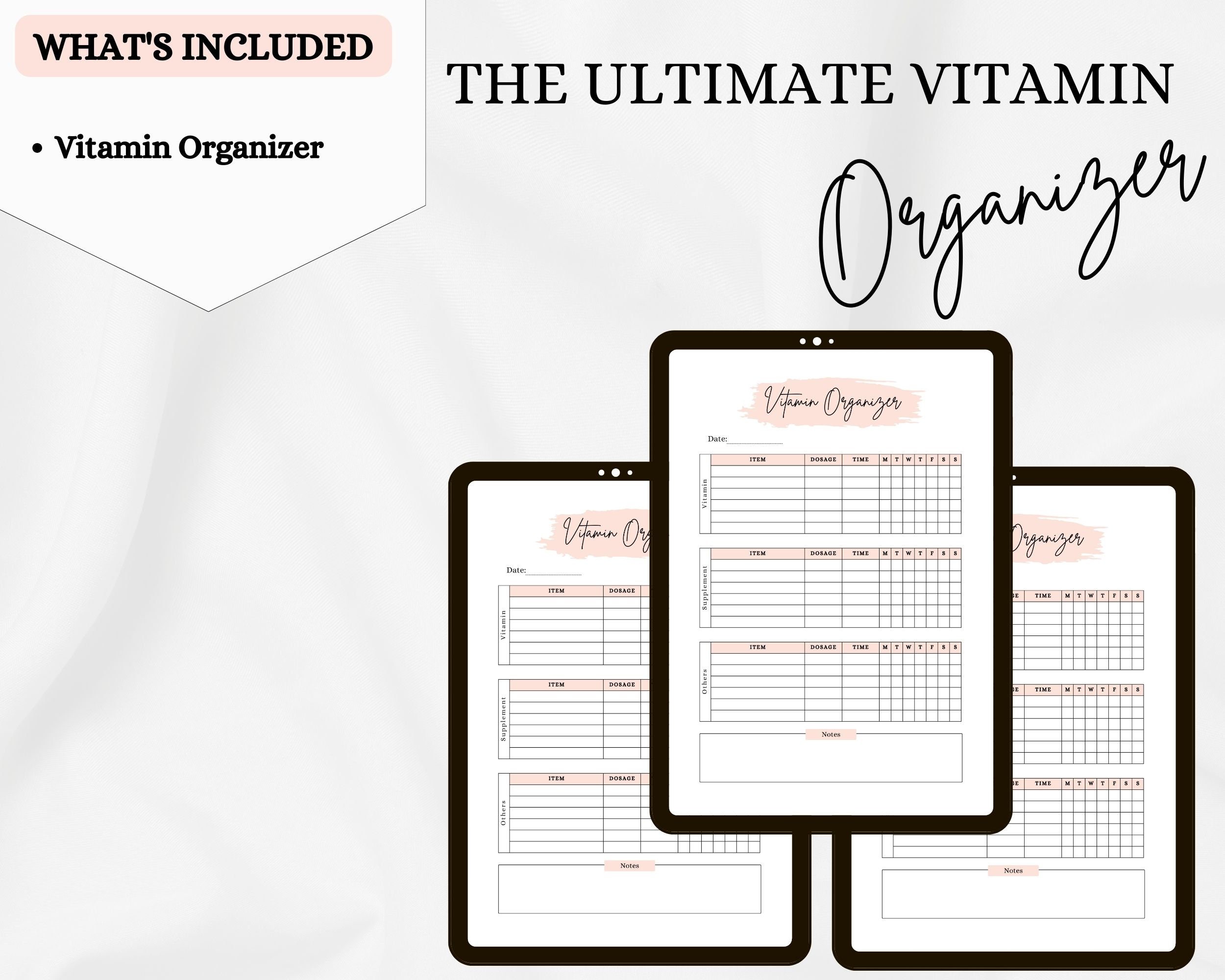 Printable Vitamin Organizer, Daily Vitamin Tracker, Daily Supplement ...