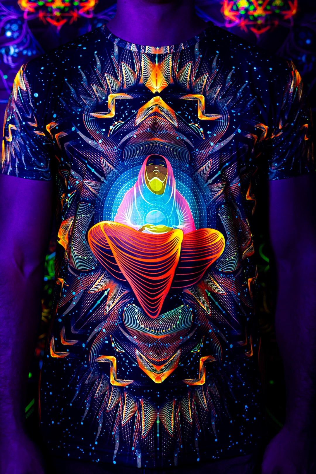 Blacklight Psychedelic and Neon Ultraviolet Active T-shirt "star Monk ...