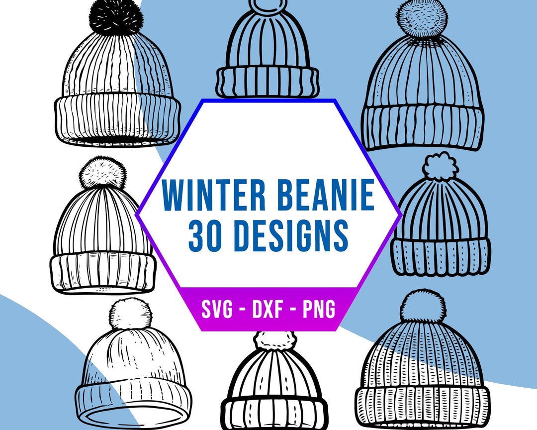 Winter Beanie SVG Bundle, Cold Season Warm Hat SVG Pack, Cricut Silhouette PNG Files for Laser ...