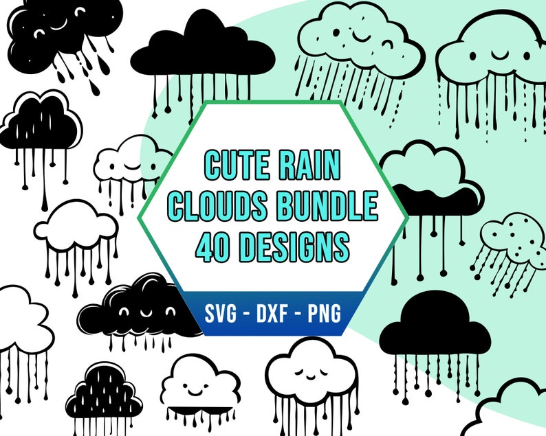 Cute Rain Clouds SVG Bundle Kawaii Smile SVG Pack Cricut - Etsy