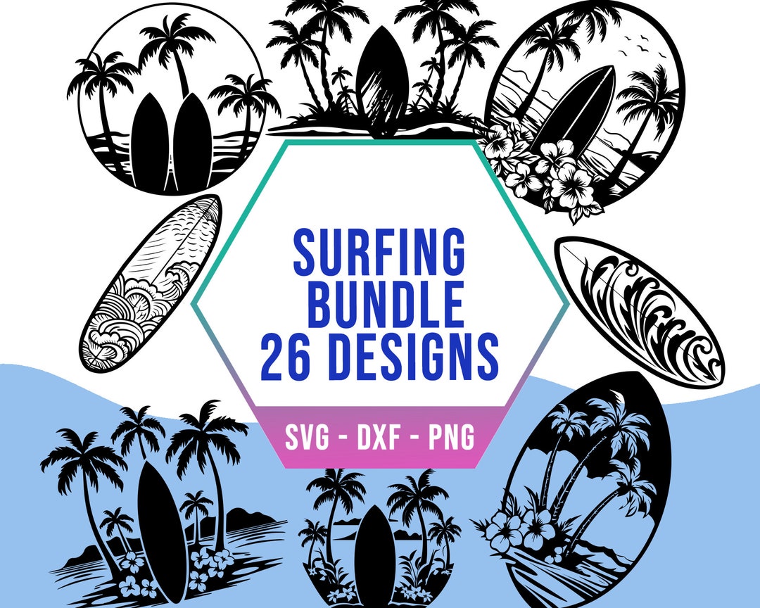 Surf SVG Bundle, Cute Tropical Surfing SVG Pack, Cricut Silhouette ...