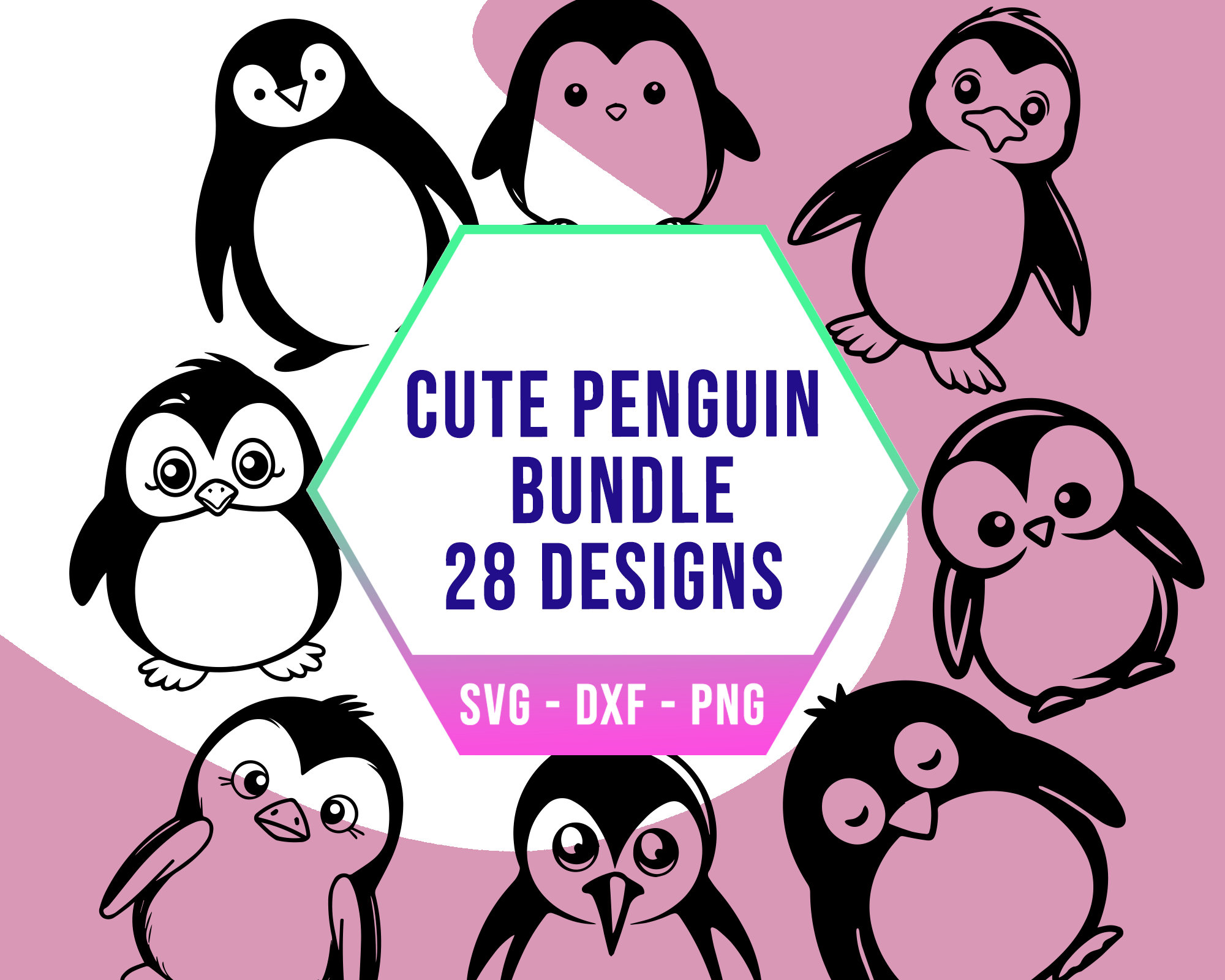 Cute Penguin SVG Bundle, Kawaii Penguin SVG PNG Pack, Cricut Silhouette ...