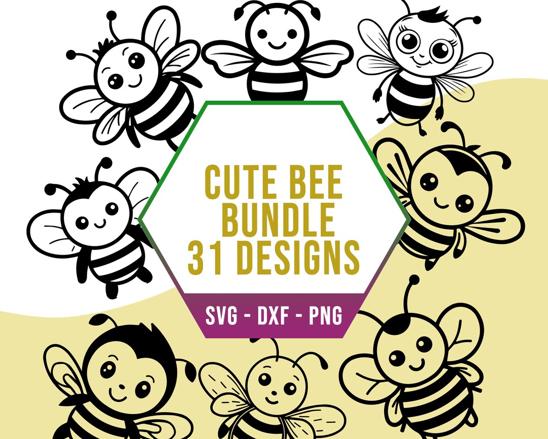 Bee SVG Bundle, Kawaii Bees SVG Pack, Cricut Silhouette Files for Laser ...