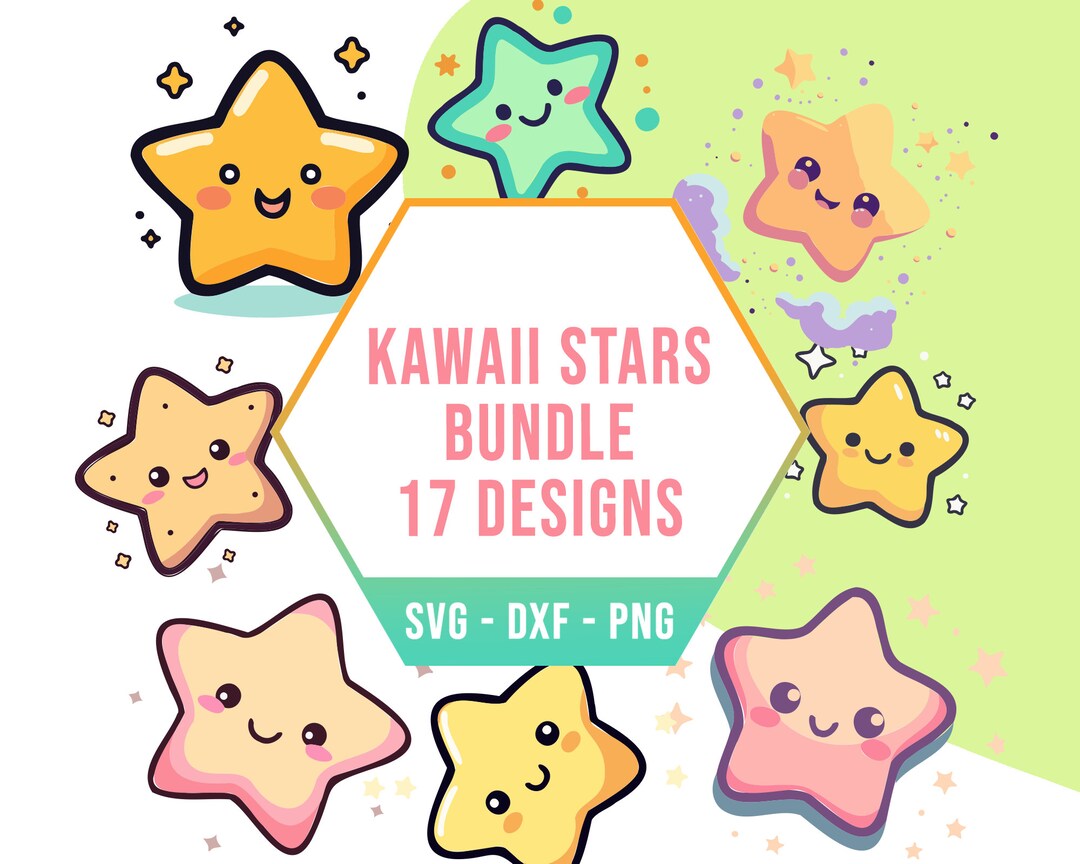 Kawaii Stars SVG PNG Bundle, Cute Magical Stars SVG Pack, Cricut ...