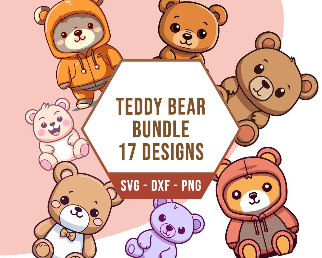Cute Teddy Bear SVG PNG Bundle, Kawaii Plush Bear Duck SVG Pack, Cricut ...
