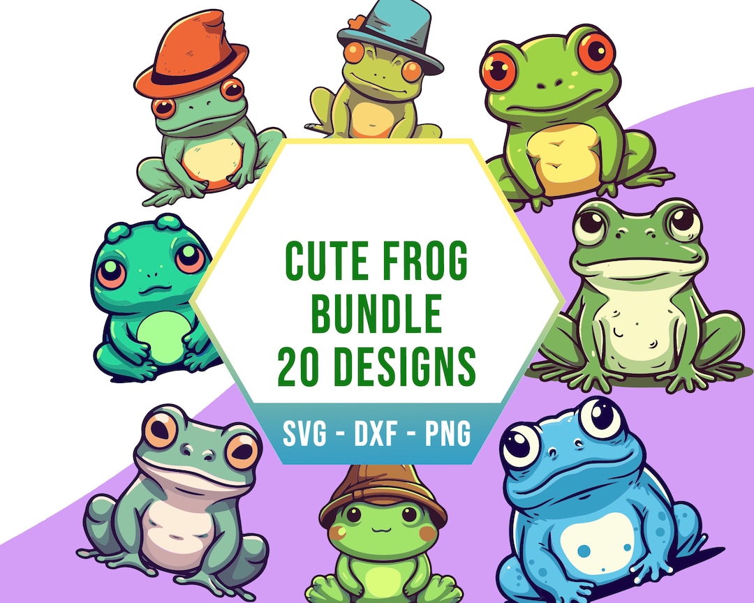 Cute Frog SVG PNG Bundle, Kawaii Funny Frog SVG Pack, Cricut Clipart ...