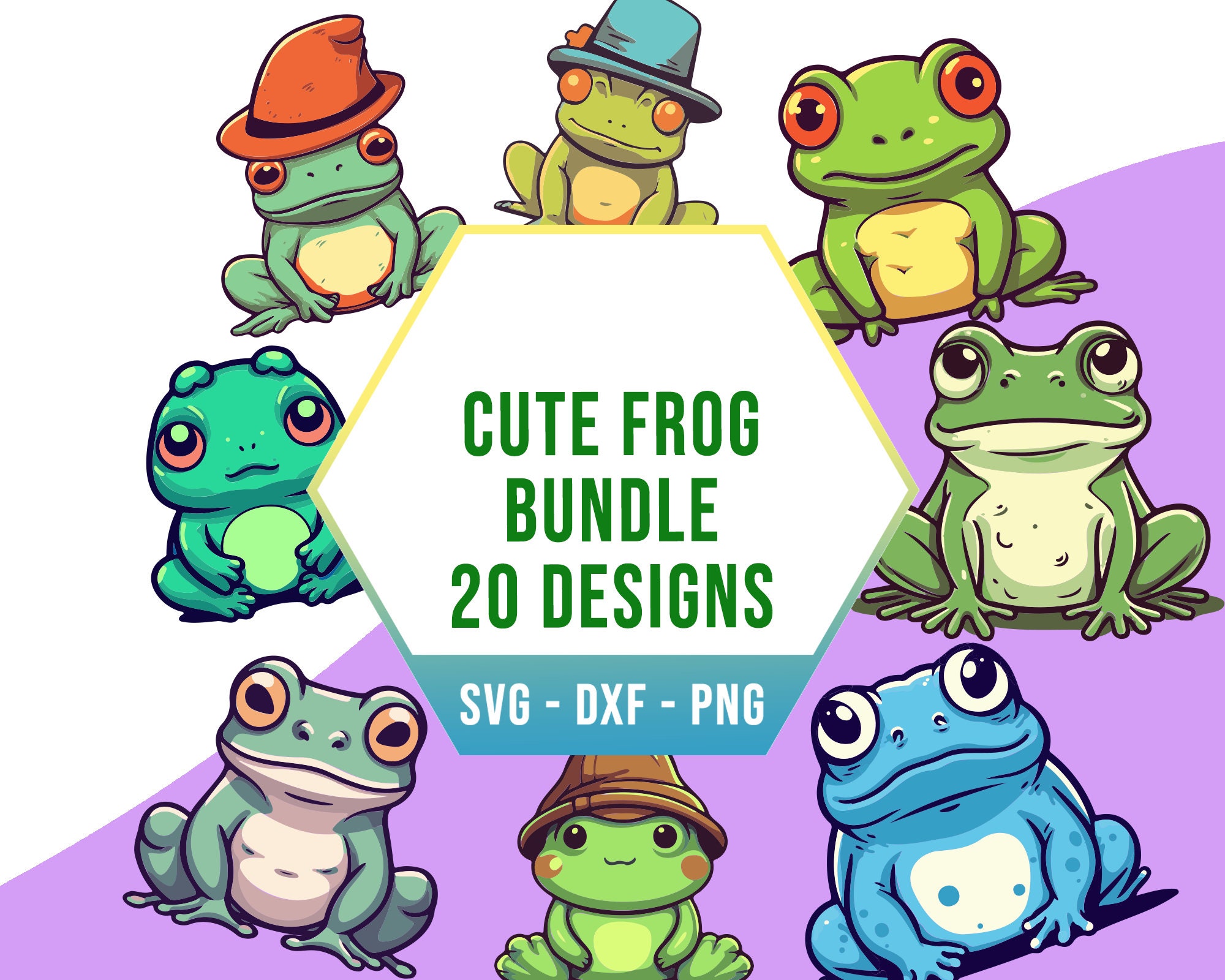 Cute Frog SVG PNG Bundle, Kawaii Funny Frog SVG Pack, Cricut Clipart ...