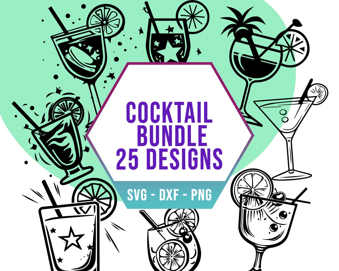 Cocktail Event Drink SVG Bundle, Party Fruity Aperitif Glass SVG Pack ...