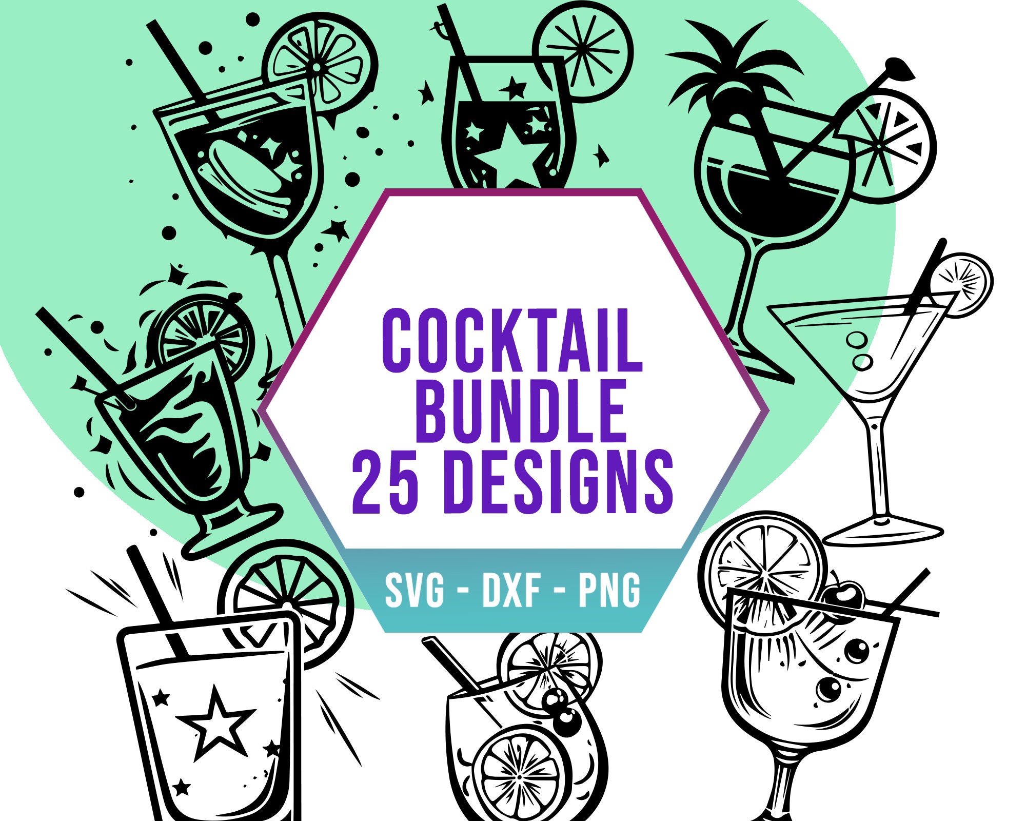 Cocktail Event Drink SVG Bundle, Party Fruity Aperitif Glass SVG Pack ...