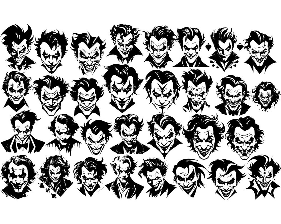 Joker Face SVG PNG Bundle, Villain Comic Clown SVG Pack, Cricut ...