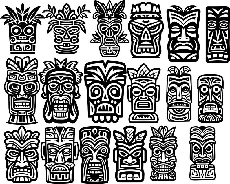 Hawaiian Tiki SVG Bundle, Hawaii Luau SVG Pack, Cricut Silhouette Files ...