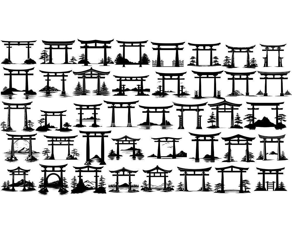 Japanese Torii Gate SVG PNG Bundle, Asian Shinto Shrine Door SVG Pack ...