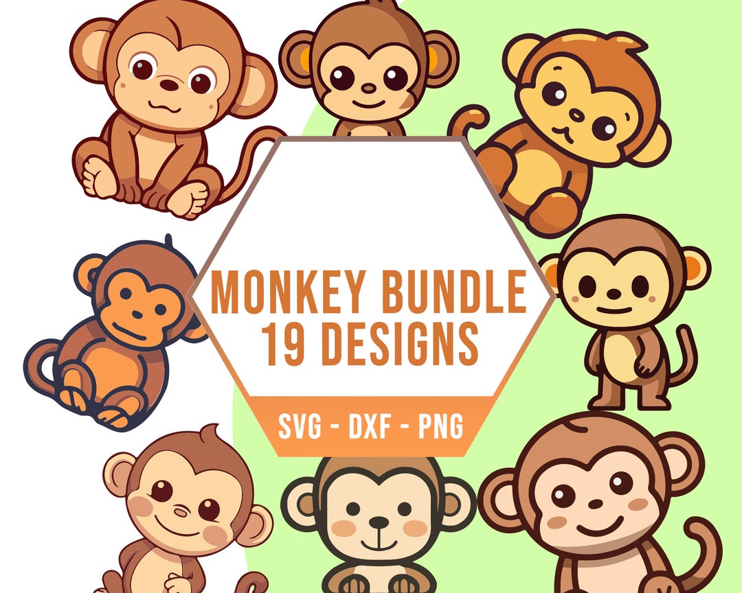 Very Cute Monkey SVG PNG Bundle, Baby Monkey SVG Pack, Cricut Clipart ...