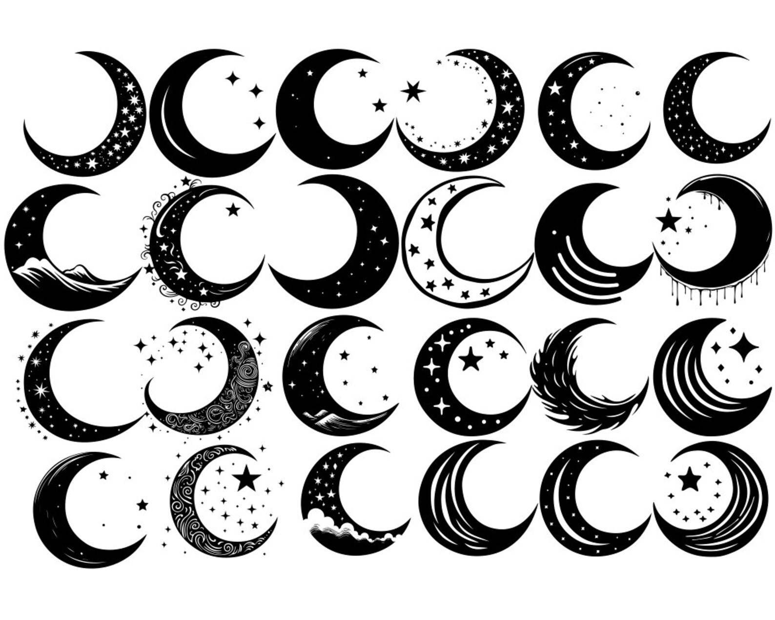 Cute Mystical Moon SVG Bundle, Stardust Space Night Moon SVG Pack ...