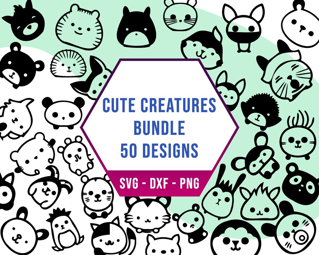 Cute Creature SVG Bundle, Kawaii SVG Pack, Cricut Silhouette Files for ...