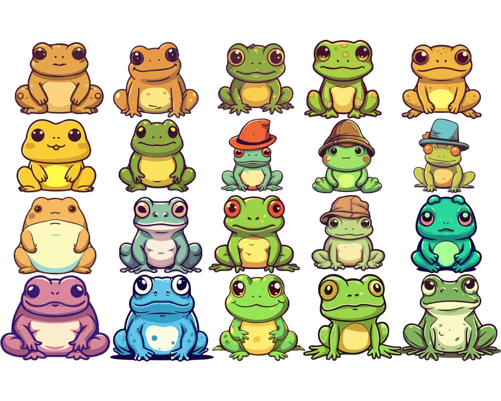 Cute Frog SVG PNG Bundle, Kawaii Funny Frog SVG Pack, Cricut Clipart ...