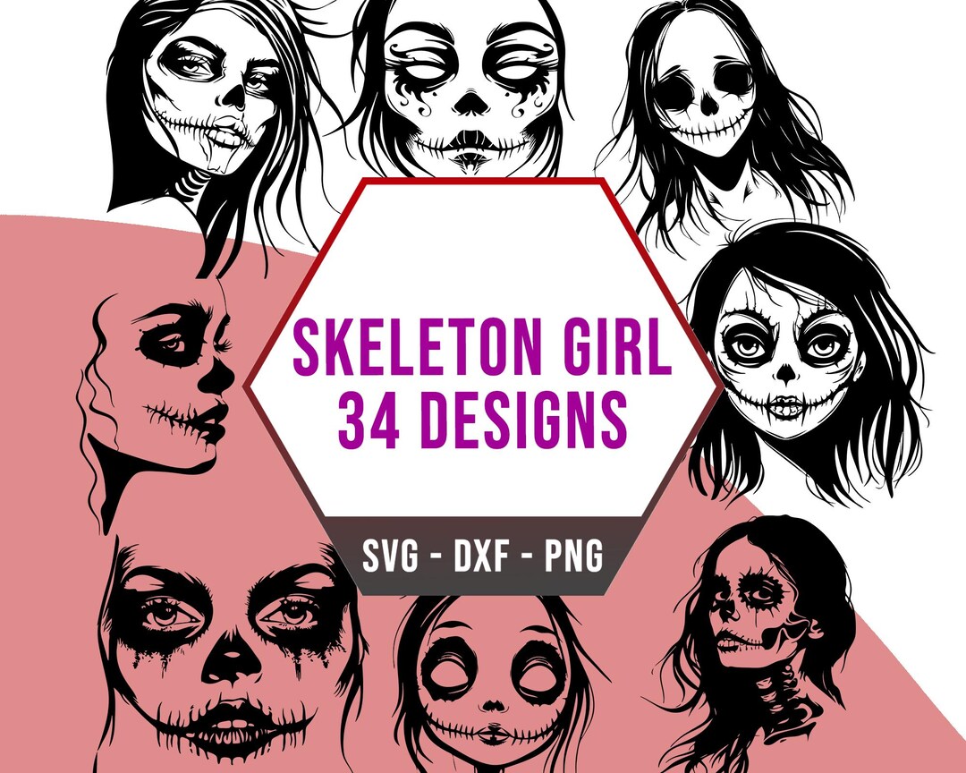 Skeleton Girl SVG Bundle, Spooky Halloween SVG Pack, Cricut Silhouette ...