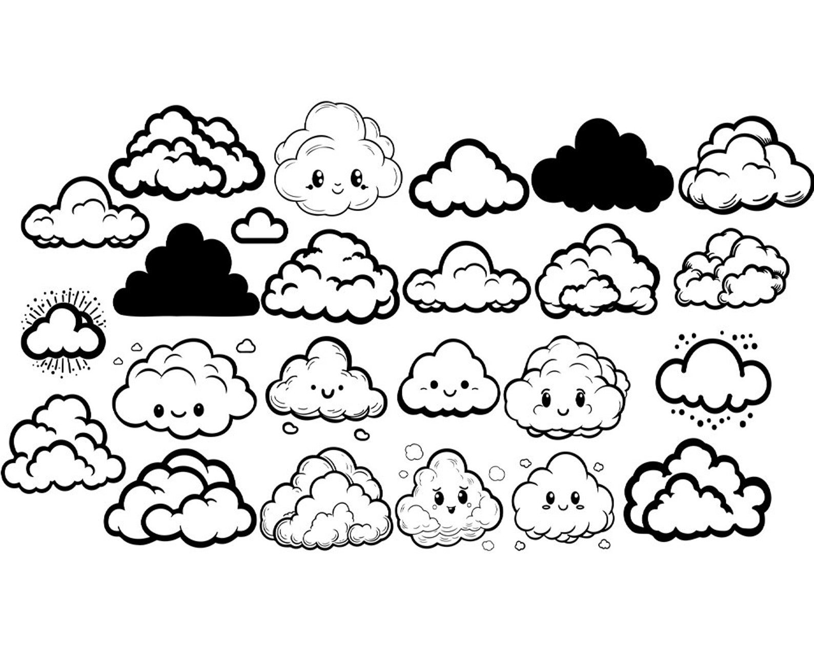 Weather Cartoon Cloud SVG PNG Bundle, Sky Nature Puffy Clouds SVG Pack ...