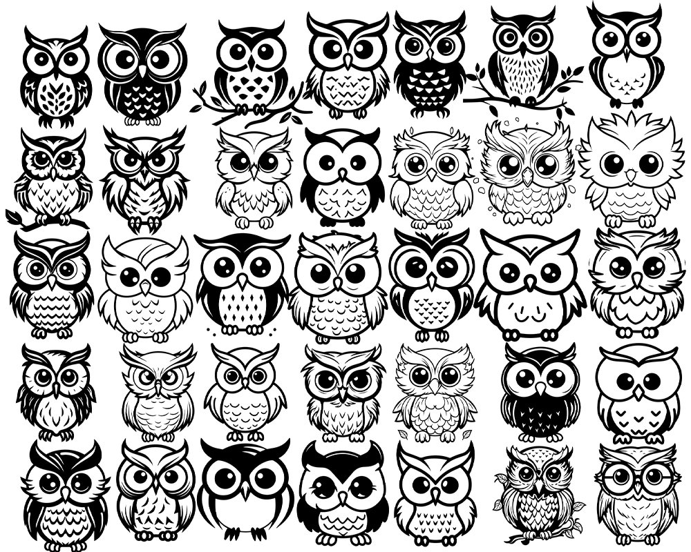 Cute Night Owl SVG Bundle, Nocturnal Bird SVG Pack, Cricut Silhouette ...