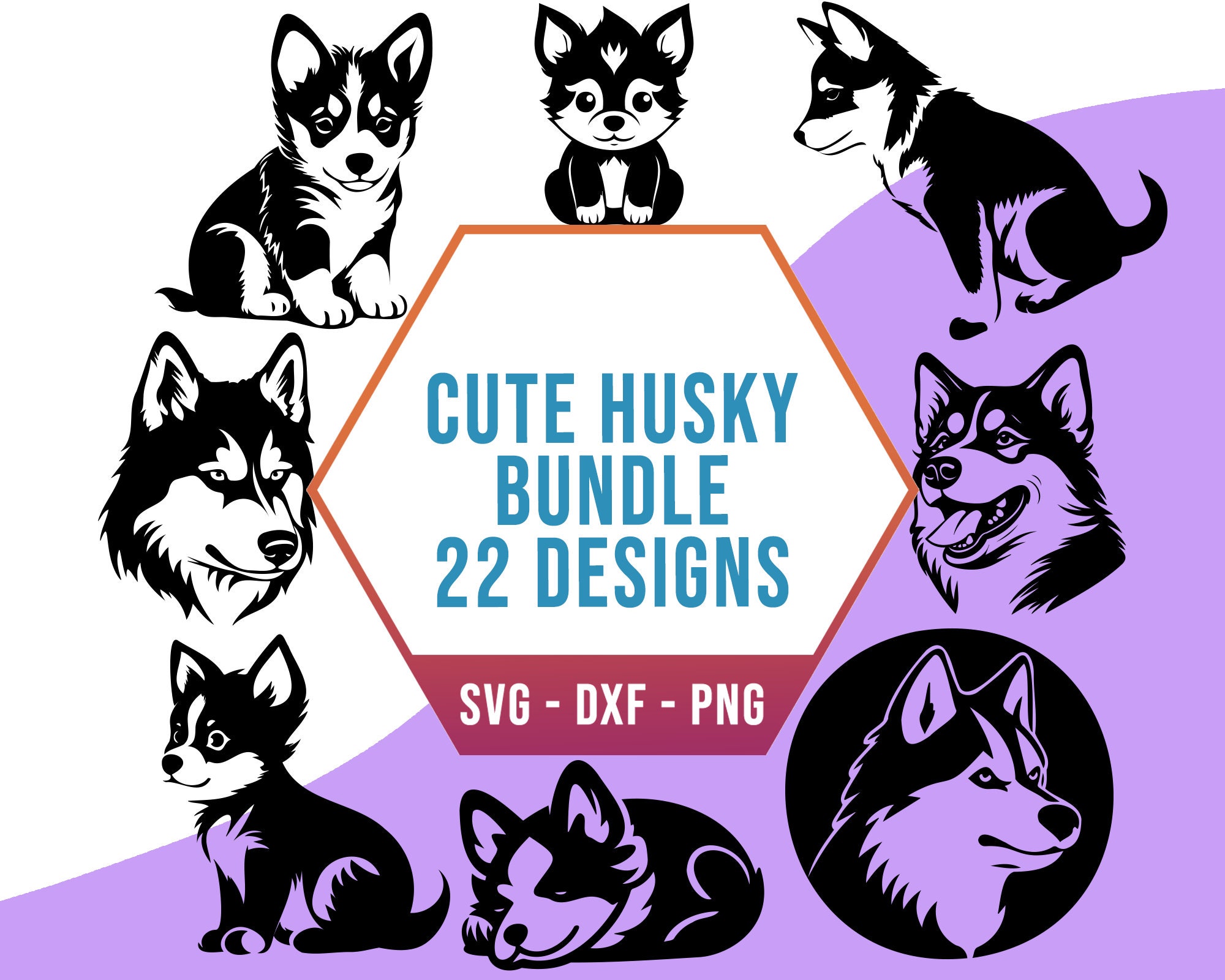 Cute Husky SVG PNG Bundle, Puppy Dog SVG Pack, Cricut Silhouette Files ...